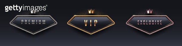 VIP, premium and exclusive sign with 3d metal frame and crown. Golden ...