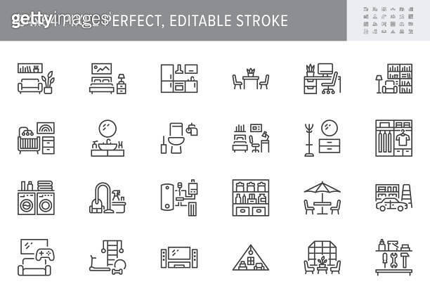 Room types line icons. Vector illustration include icon - bedroom ...