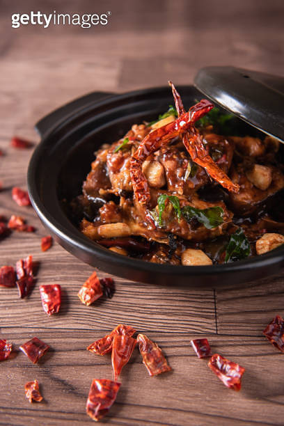 local cook live fresh catfish meat with spicy red dry chili asam sauce ...