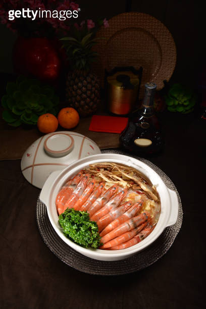 cny traditional braised premium seafood mixed in clay pot Peng cai with ...