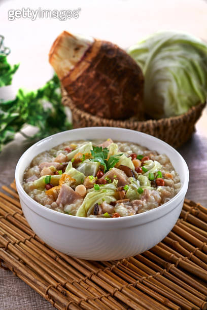 traditional chinese healthy braised porridge peanut congee rice seafood ...