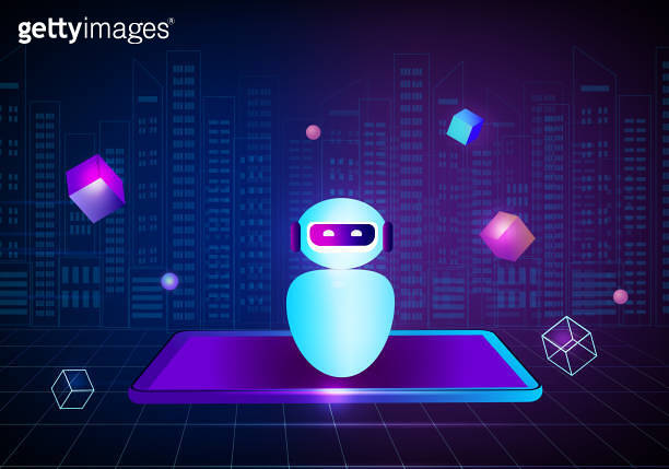 AI chat bot communicate with user. Artificial intelligence answer robot ...