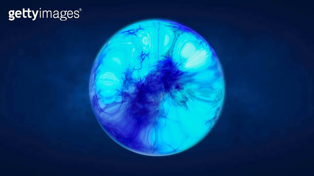 Blue translucent glass energy futuristic magic round ball liquid plasma ...