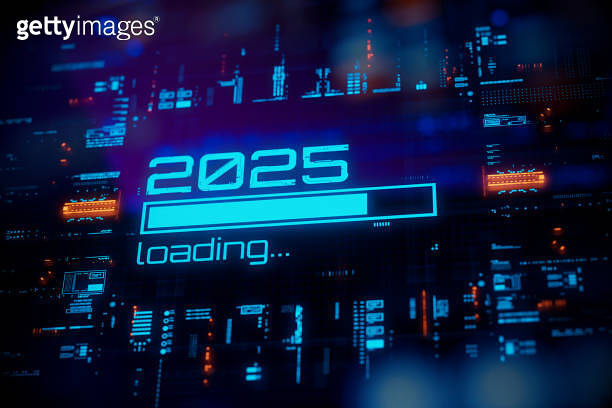 New 2025 year progress bar on digital lcd display with reflection ...