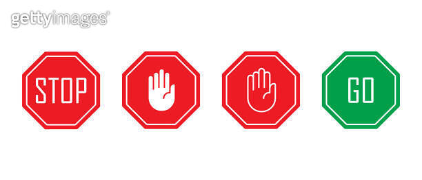 Stop prohibited icon vector set. Stop sign with hand 이미지 (2163902108 ...
