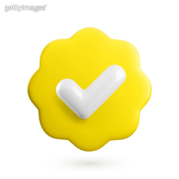 Vector 3d Check mark realistic icon. Trendy plastic yellow round wavy ...