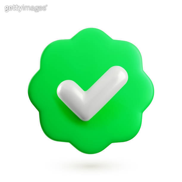 Vector 3d Check mark realistic icon. Trendy plastic green round wavy ...