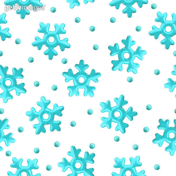 Vector 3d icy blue snowflake seamless pattern on white background. Cute ...