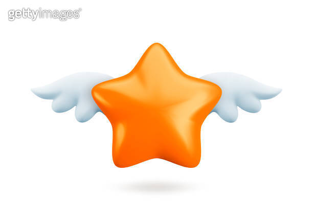 Vector 3d bronze star with wings icon. Cute realistic cartoon flying ...
