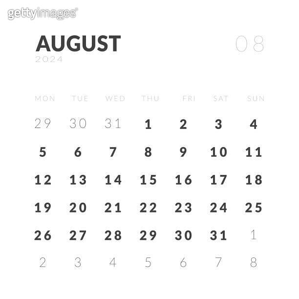 Template design of Monthly Calendar on August 2024. Vector layout ...