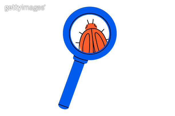 Bug in magnifying glass illustration 이미지 (2158111869) - 게티이미지뱅크
