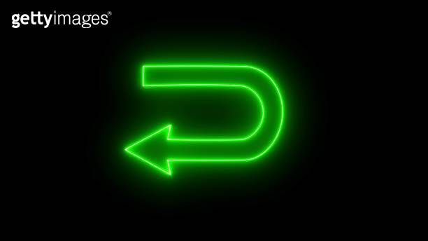 Glowing neon turn arrow icon. Neon abstract of left turn sign icon ...