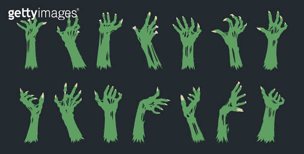 Monsters bony green hands. Halloween scrawny zombie arms, horror zombie ...
