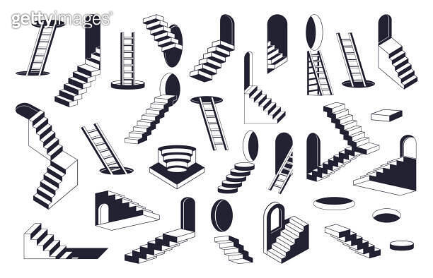 Abstract surreal stairs. Geometric monochrome ladders and minimal ...