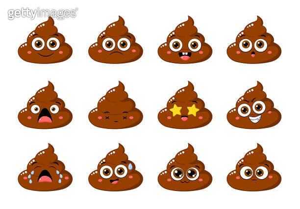 Collection of Cute funny poop with different mood. Set of cartoon poo ...