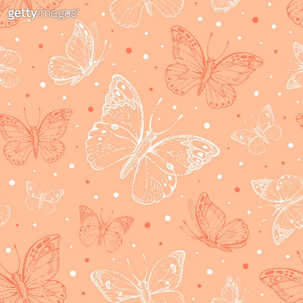 Peach butterfly pattern. Peach seamless background with abstract ...