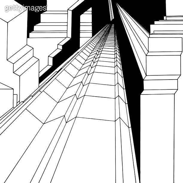 Abstract white and black line pattern with tunnel illusion. Vector ...