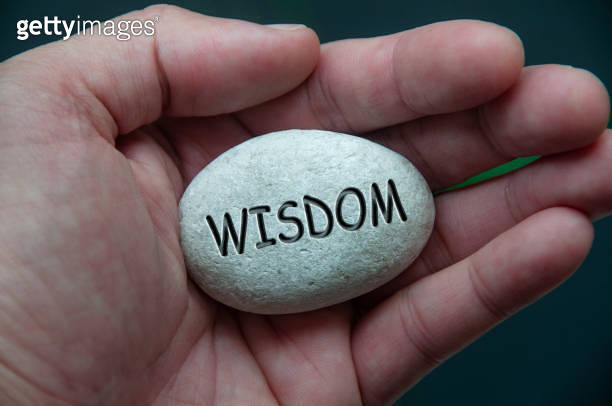 Wisdom text engraved on zen stones with hand background. Wisdom concept ...