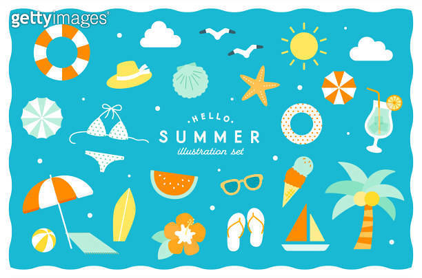 Simple cute illustration set of summer items. 이미지 (2150684155) - 게티이미지뱅크
