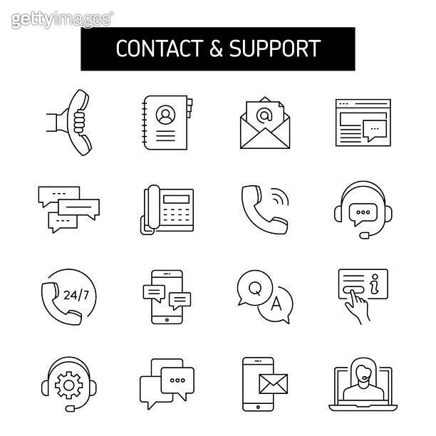 Contact and Support Line Icon Set. Communication, Telephone, E-Mail ...