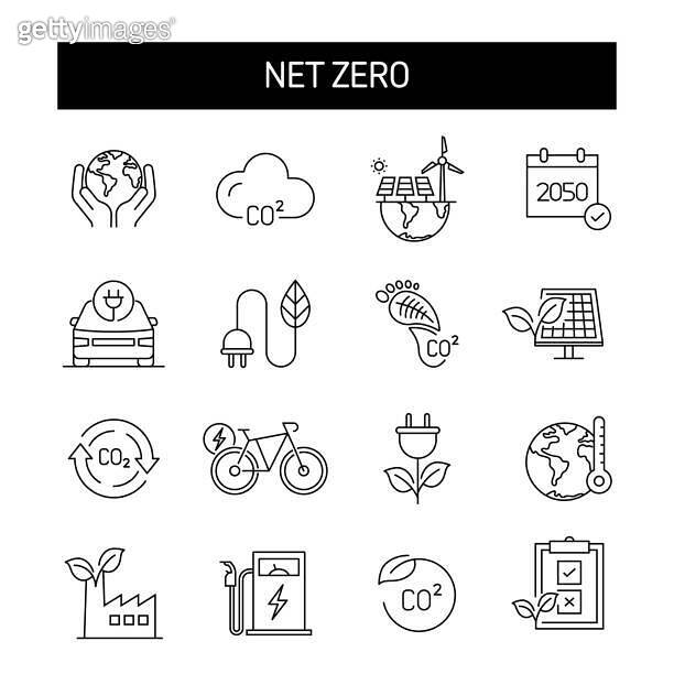 Net Zero Emissions Line Icon Set. Climate Change, Sustainability, Green ...