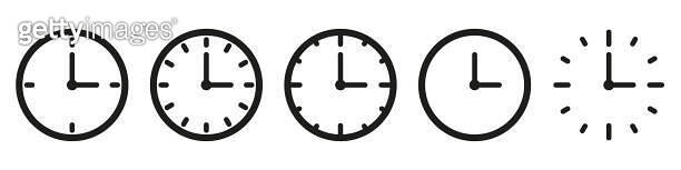 Vector Time and Clock icons set.Clocks icon collection design. Horizontal set of analog clock ...