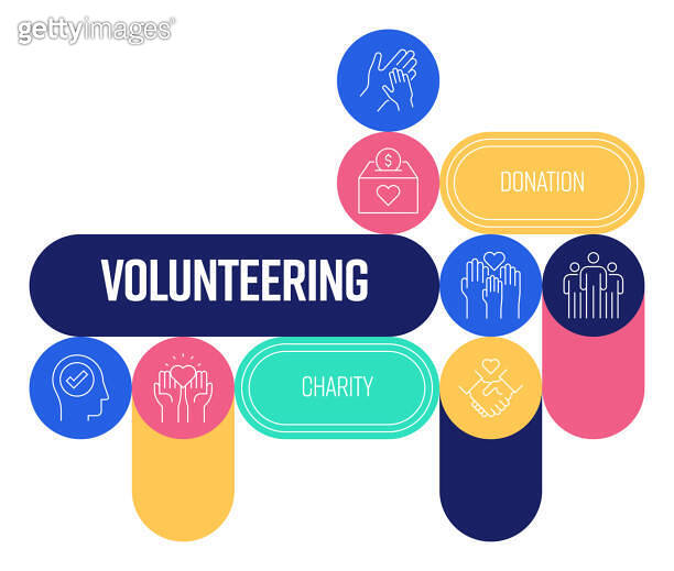 Volunteering Related Banner Design with Line Icons. Charity, Donation ...
