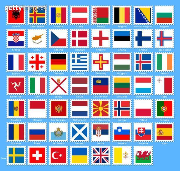 European continent country flags postage stamps. 이미지 (2158774213) - 게티이미지뱅크