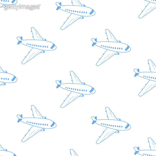 Seamless Pattern Passenger plane in flight. Vector illustration of an ...