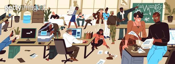 Chaos in office. Problems with management, organization at work concept ...