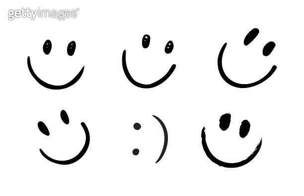 Happy doodle smiley collection isolated on white background. Simple ...