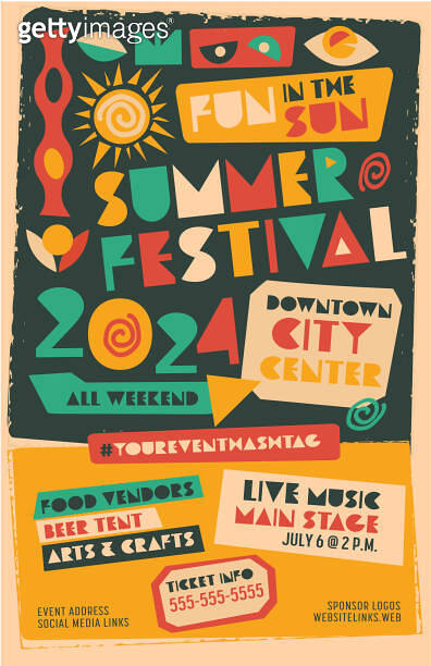 Summer Festival poster template with placement text and colorful ...