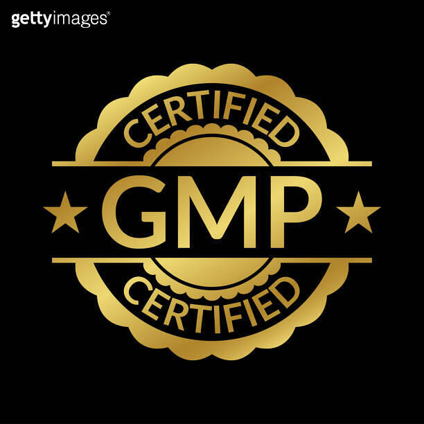 GMP certified icon or logo. Good manufacturing practice stamp or badge ...