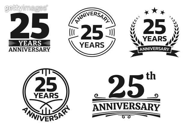 25 years icon or logo set. 25th anniversary celebrating sign or stamp ...
