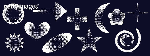 Pixel y2k geometric shape set. Star, heart, spiral pixel retro design ...