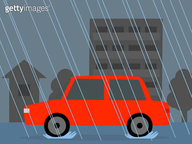Driving a car in heavy rain (hydroplaning phenomenon) 이미지 (2152459890 ...
