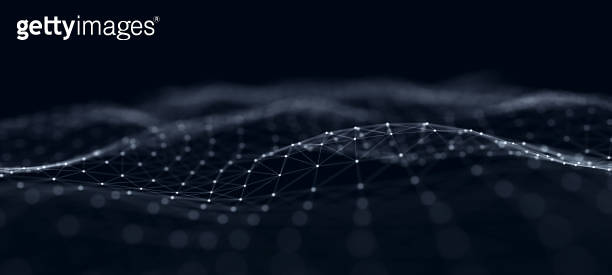 Futuristic abstract mesh. Wave with the connection of dots and lines. 3D rendering. 이미지 ...