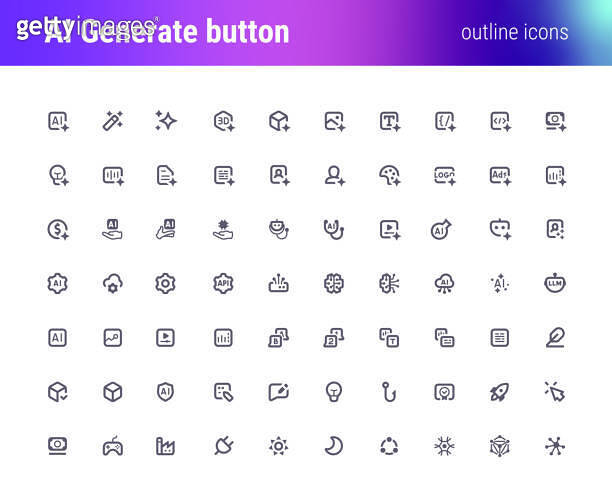 AI outline Generate button icons 이미지 (2162509583) - 게티이미지뱅크