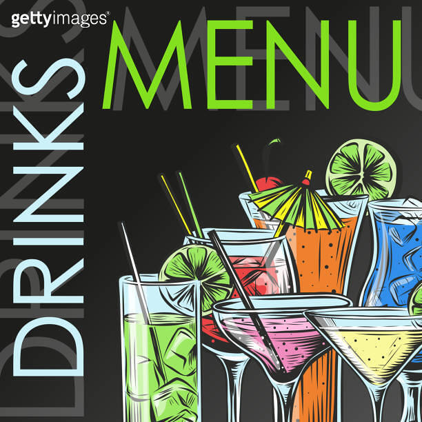 Bar, restaurant menu cover design template with alcoholic drinks ...