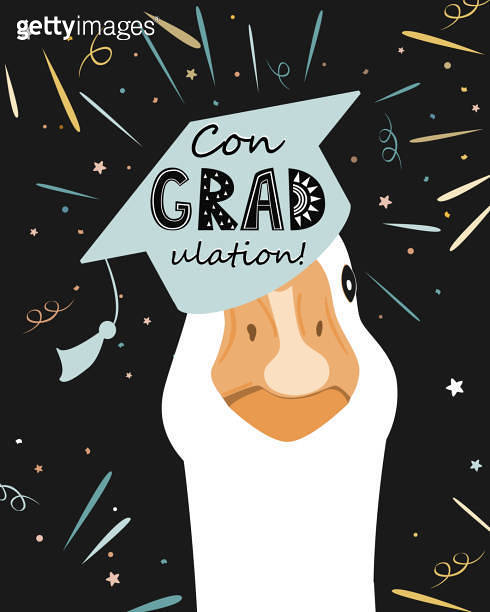 Funny graduate goose character in graduation hat with ConGradulation ...