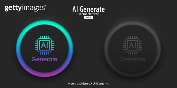 Generative AI buttons. A set of active and inactive black buttons with Generate AI symbols ...