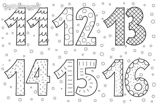 Doodle numbers 11-16 educational back and white set for kids ...