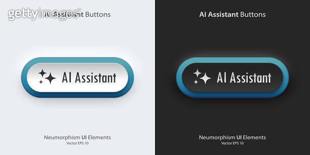 AI Assistant sign. A set of black and white buttons with AI assistant ...