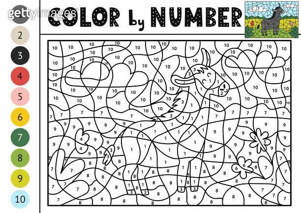 Color by number activity page for kids with a cute donkey. Farm animal ...