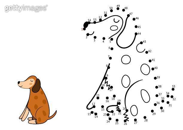 Dot to dot game for kids. Connect the dots and draw a cute dog 이미지 ...