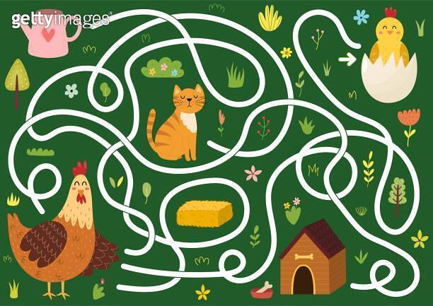 Help mother hen to find a way to her baby chick. Farm maze activity for ...