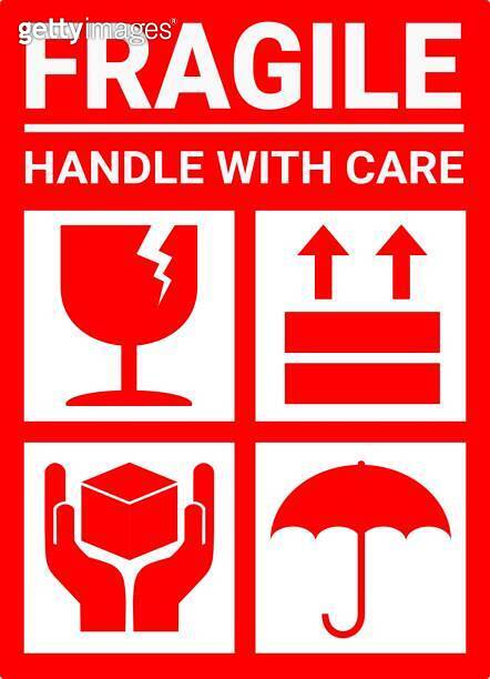 sticker fragile handle with care, red fragile warning label with broken ...