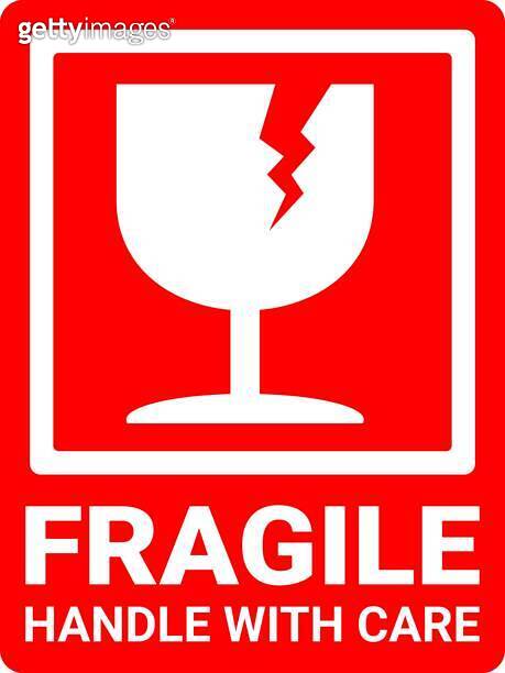 sticker fragile handle with care, red fragile warning label with broken ...