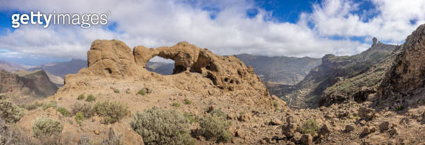 Panoramic image of the rock formation Ventana del Bentayga (Window to ...