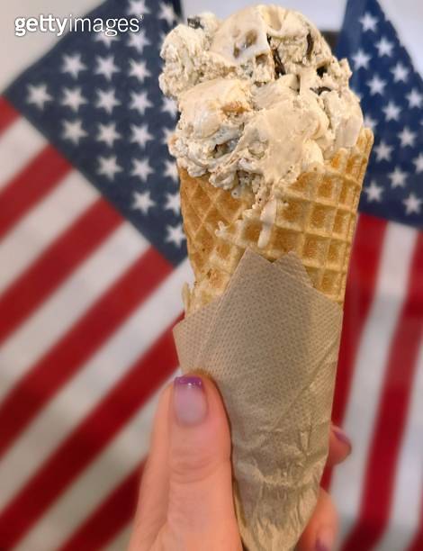 Extreme Closeup Hand Holding Traditional Waffle Cone Ice Cream ...